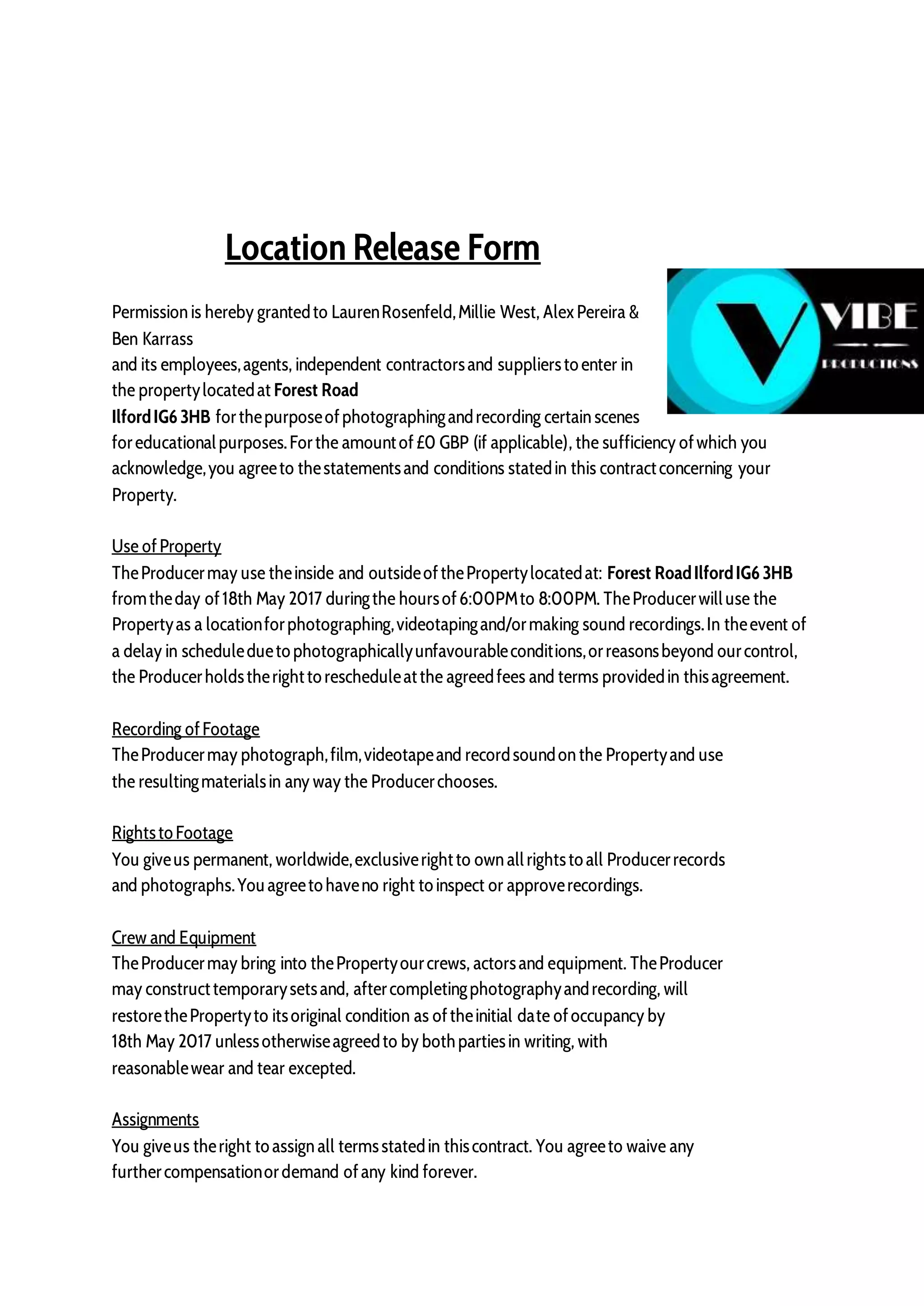 Location release form | DOCX