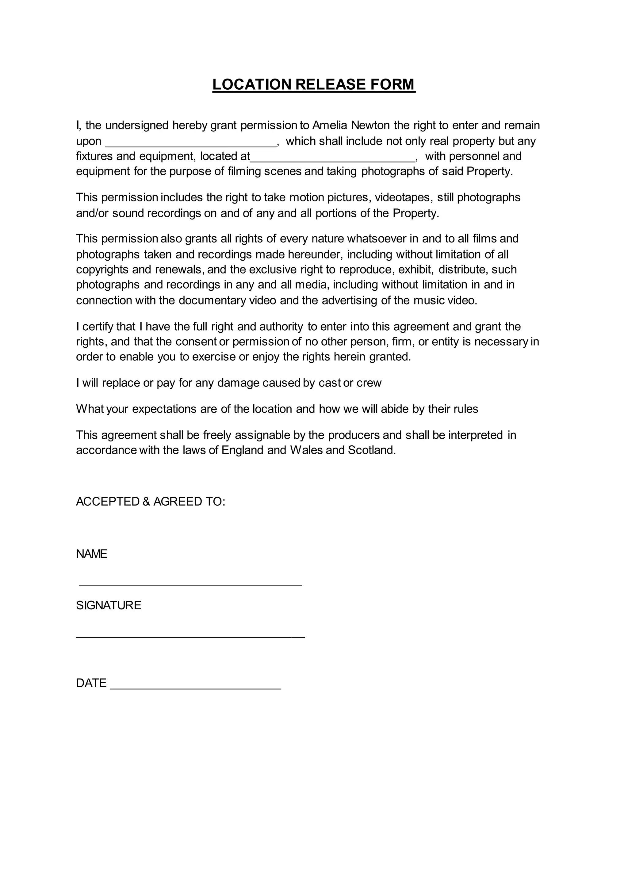 Location release form | DOCX