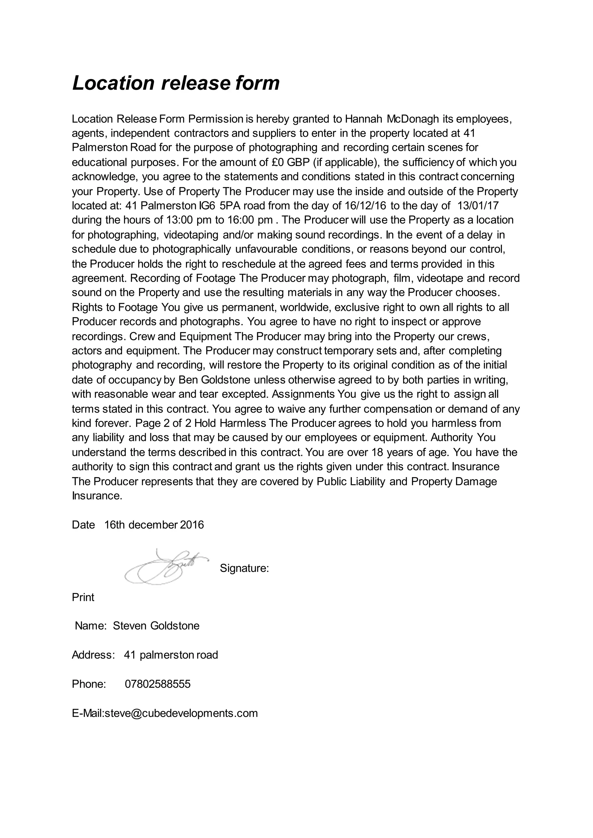 Location release form | DOCX