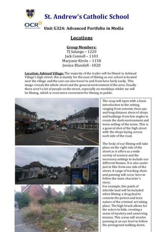 Locations - A level media studies coursework | DOCX