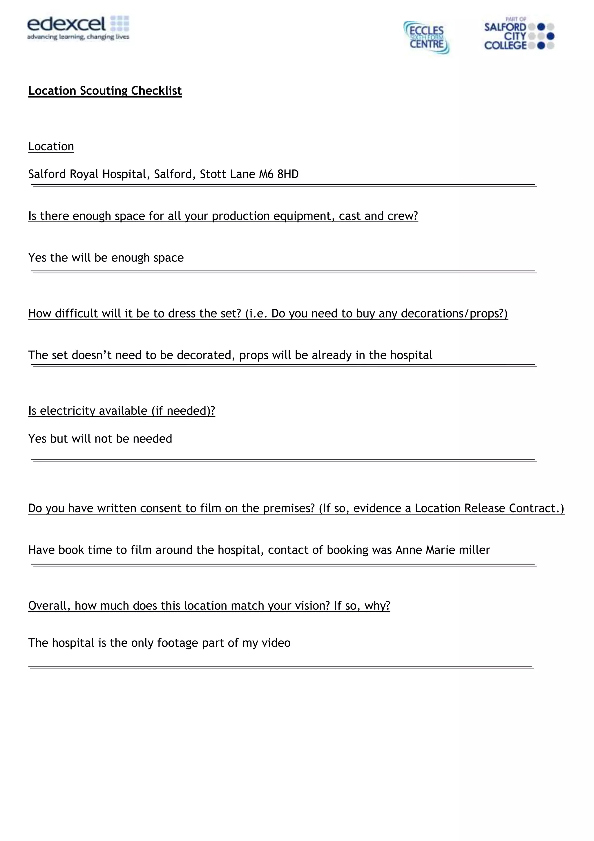 Location scouting checklist | DOCX