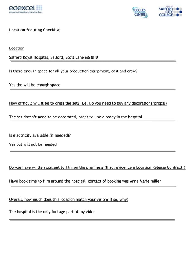 Location scouting checklist | DOCX