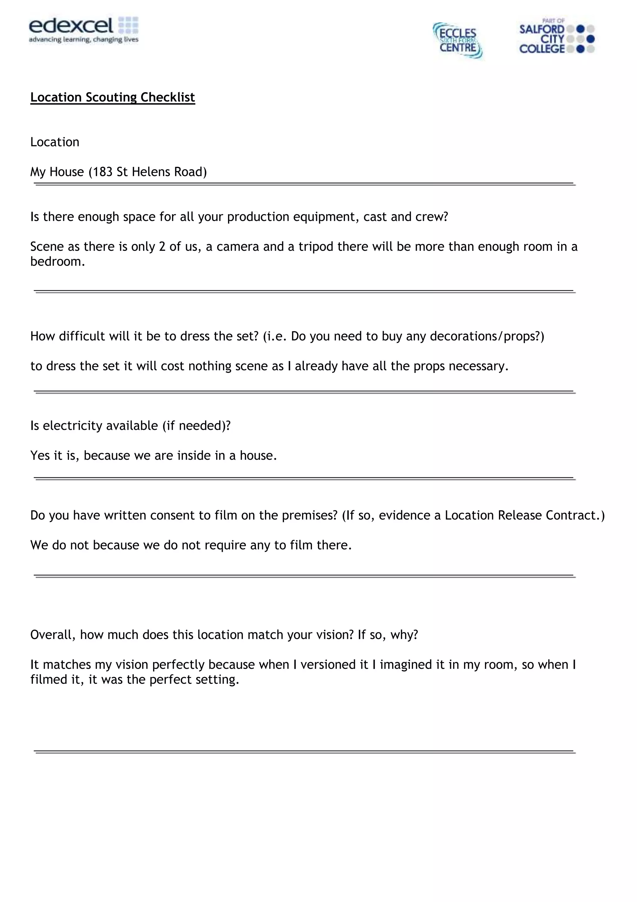 Location scouting checklist | DOCX