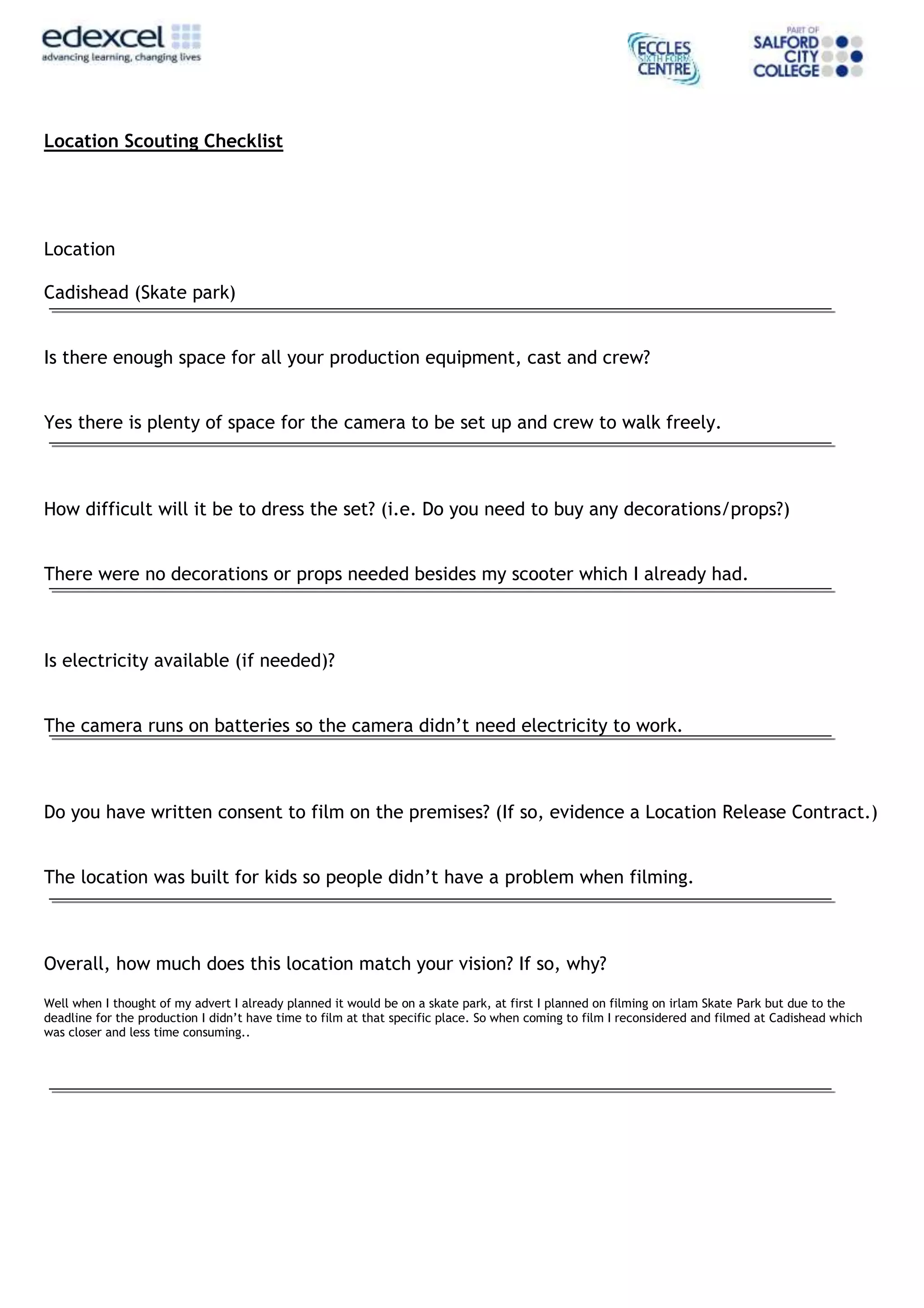 Location scouting checklist advert | PDF