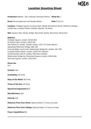 Location Scouting Sheet | PDF