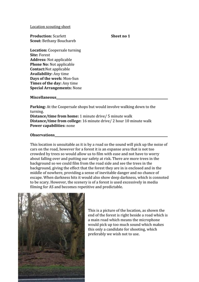 Location scouting sheet | DOCX | College Planning | College Education