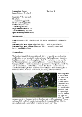 Location scouting sheet | DOCX | College Planning | College Education