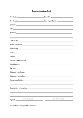 Location scouting sheet | DOCX