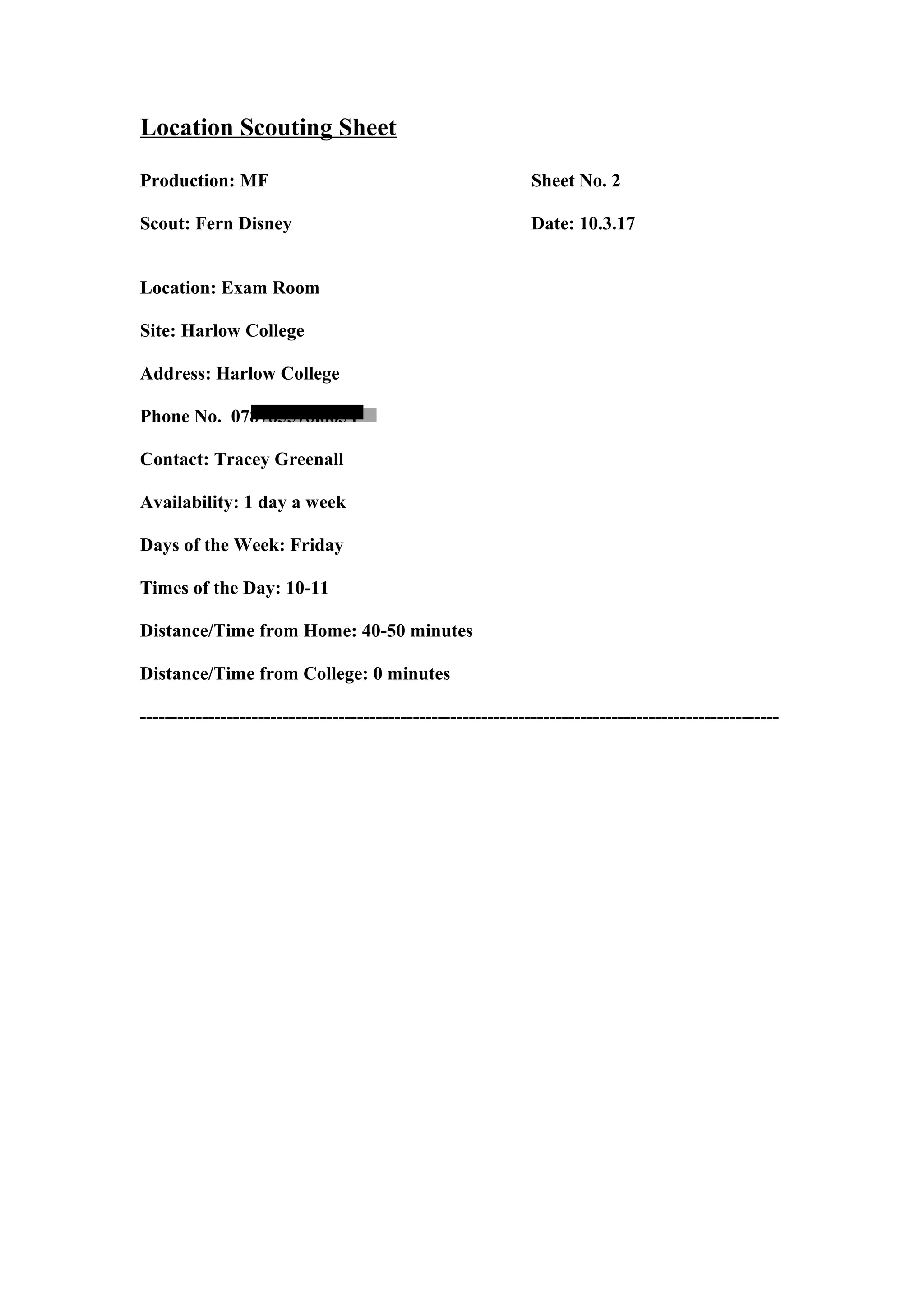 Location scouting sheet | DOC