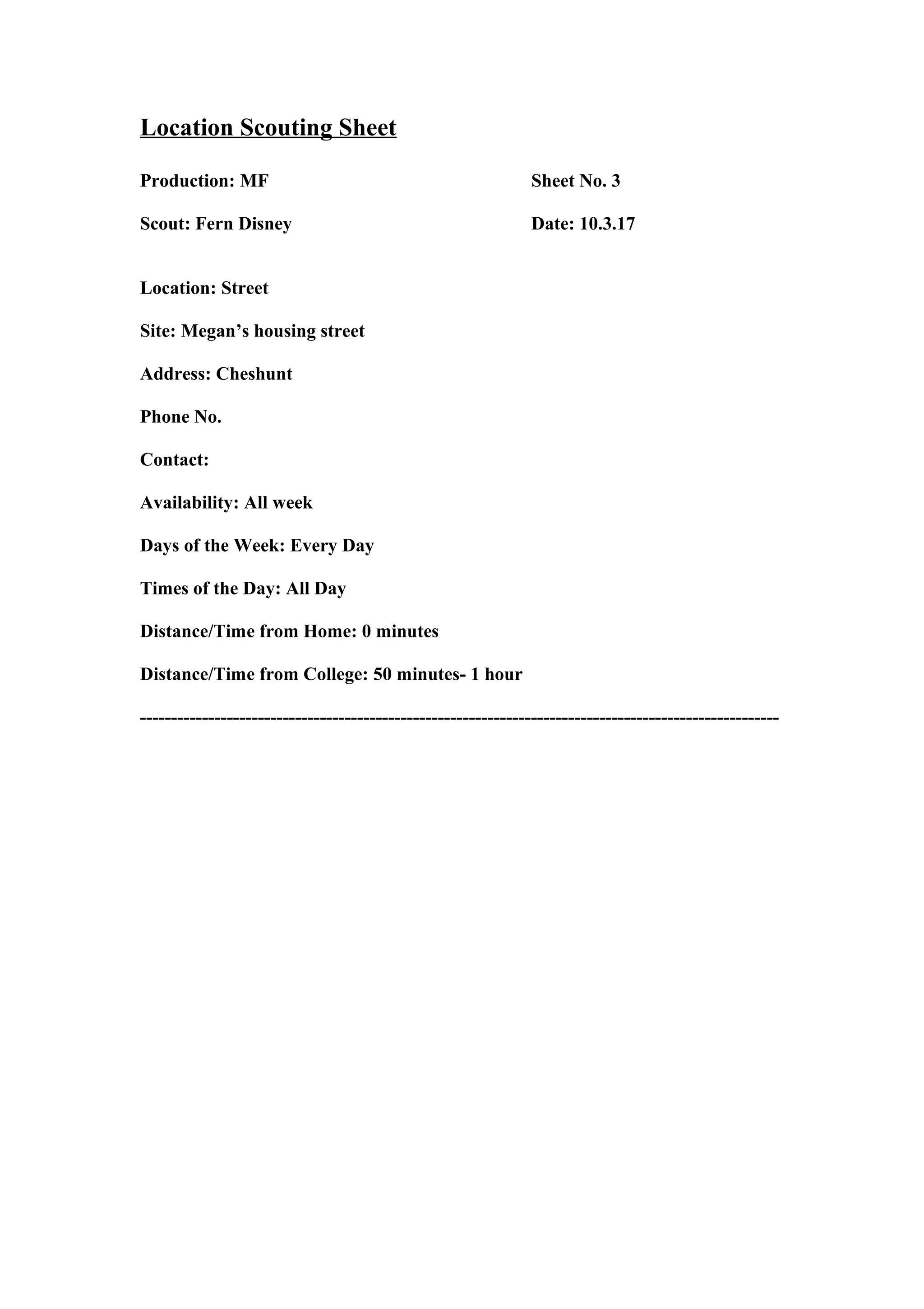 Location scouting sheet | DOC