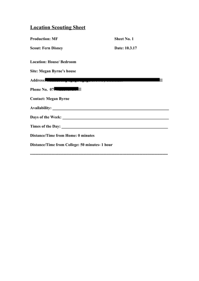 Location scouting sheet | PDF