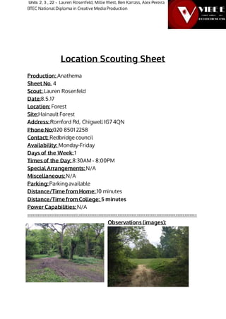 Location scouting sheet | DOCX