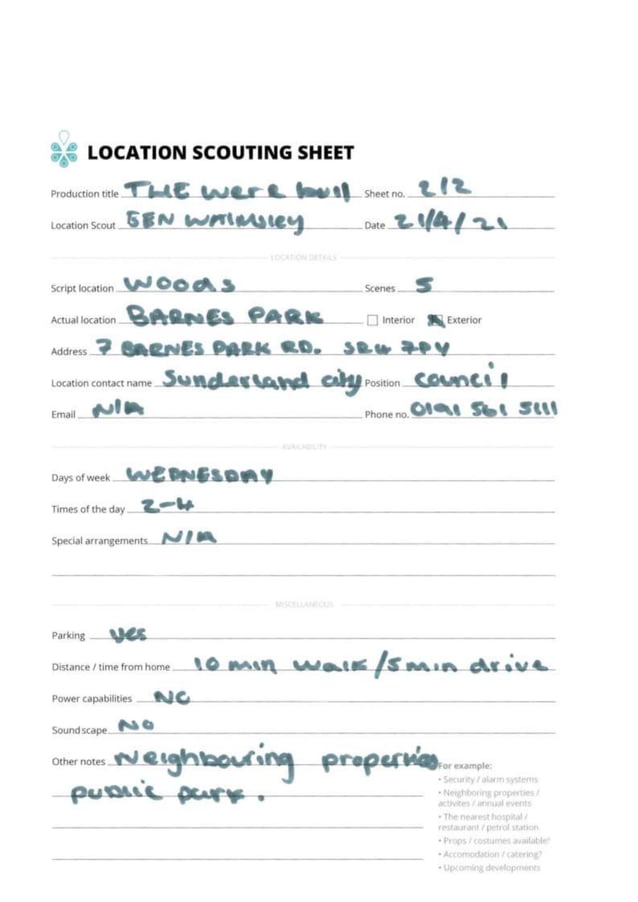 Location scouting sheet | PDF