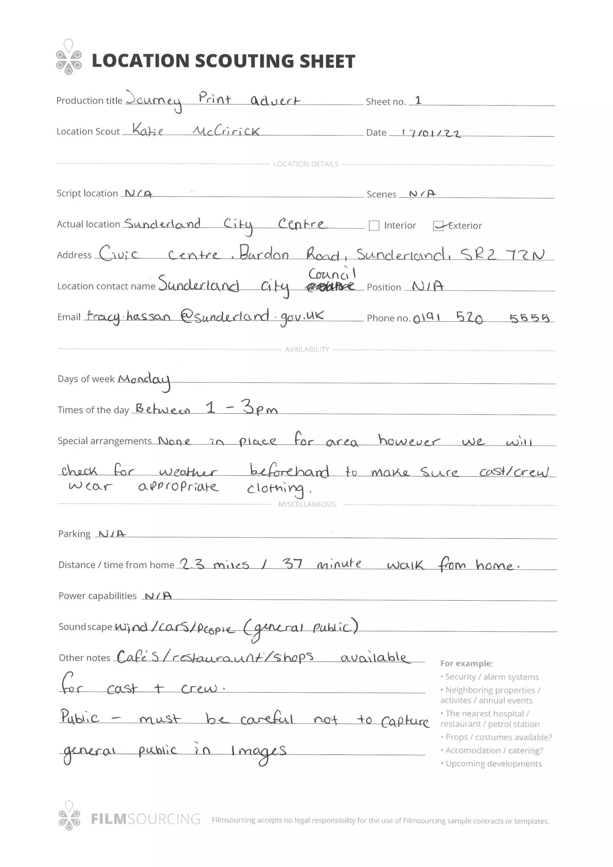 Location scouting sheet | PDF