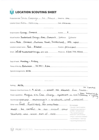 Location scouting sheet | PDF