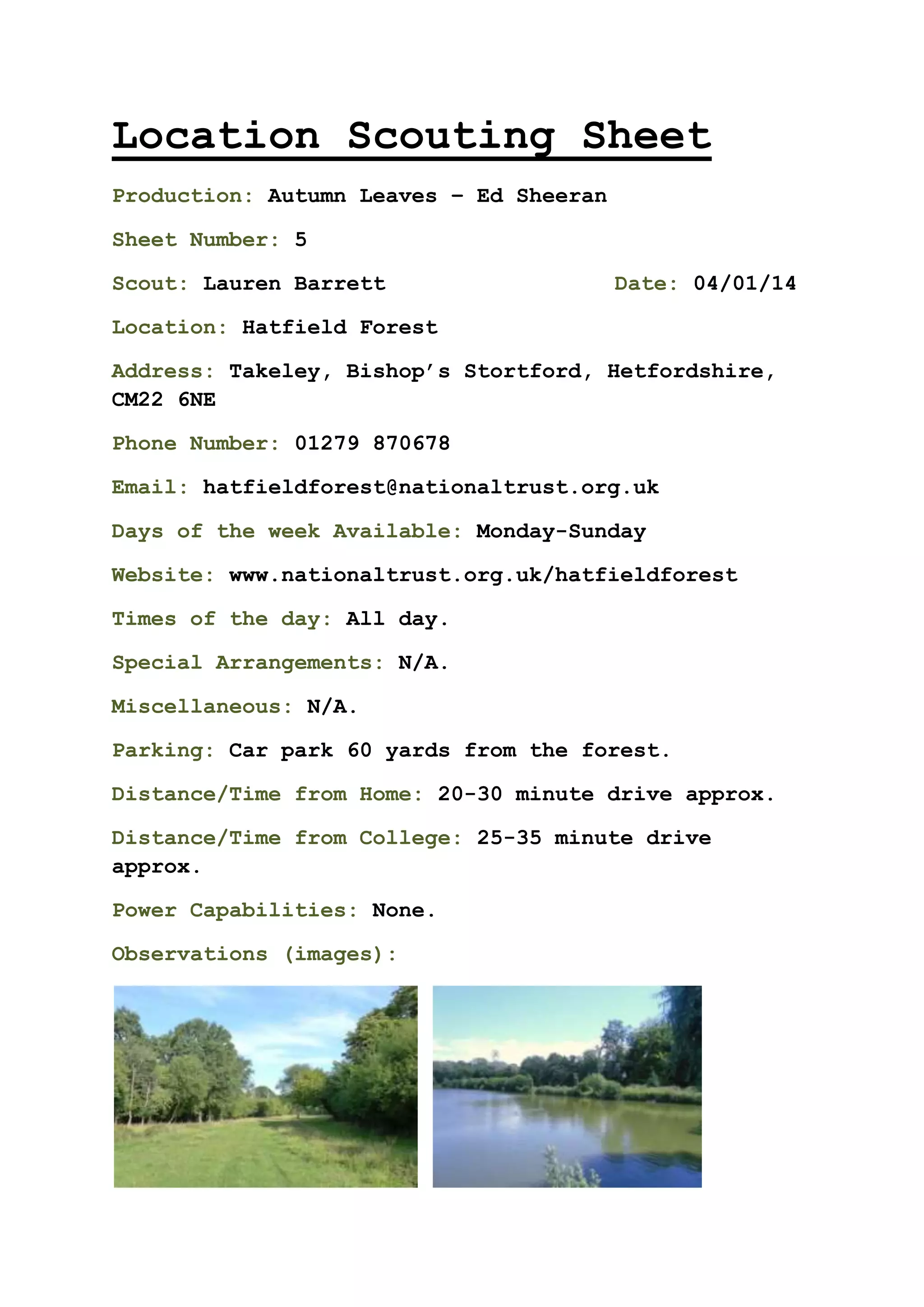 Location scouting sheet 5 | DOCX