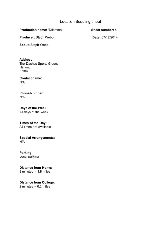 Location scouting sheet bench | PDF