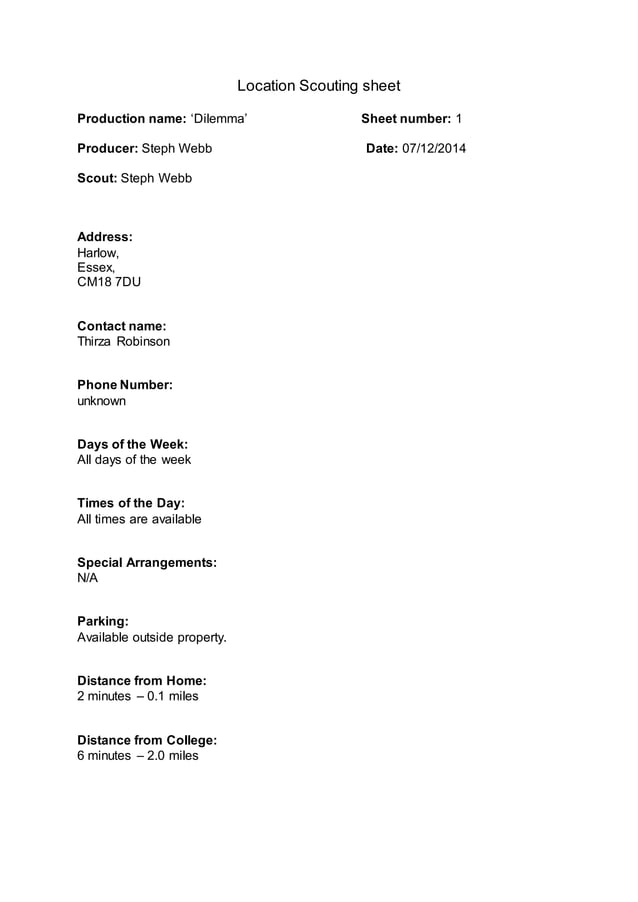 Location scouting sheet nan | PDF