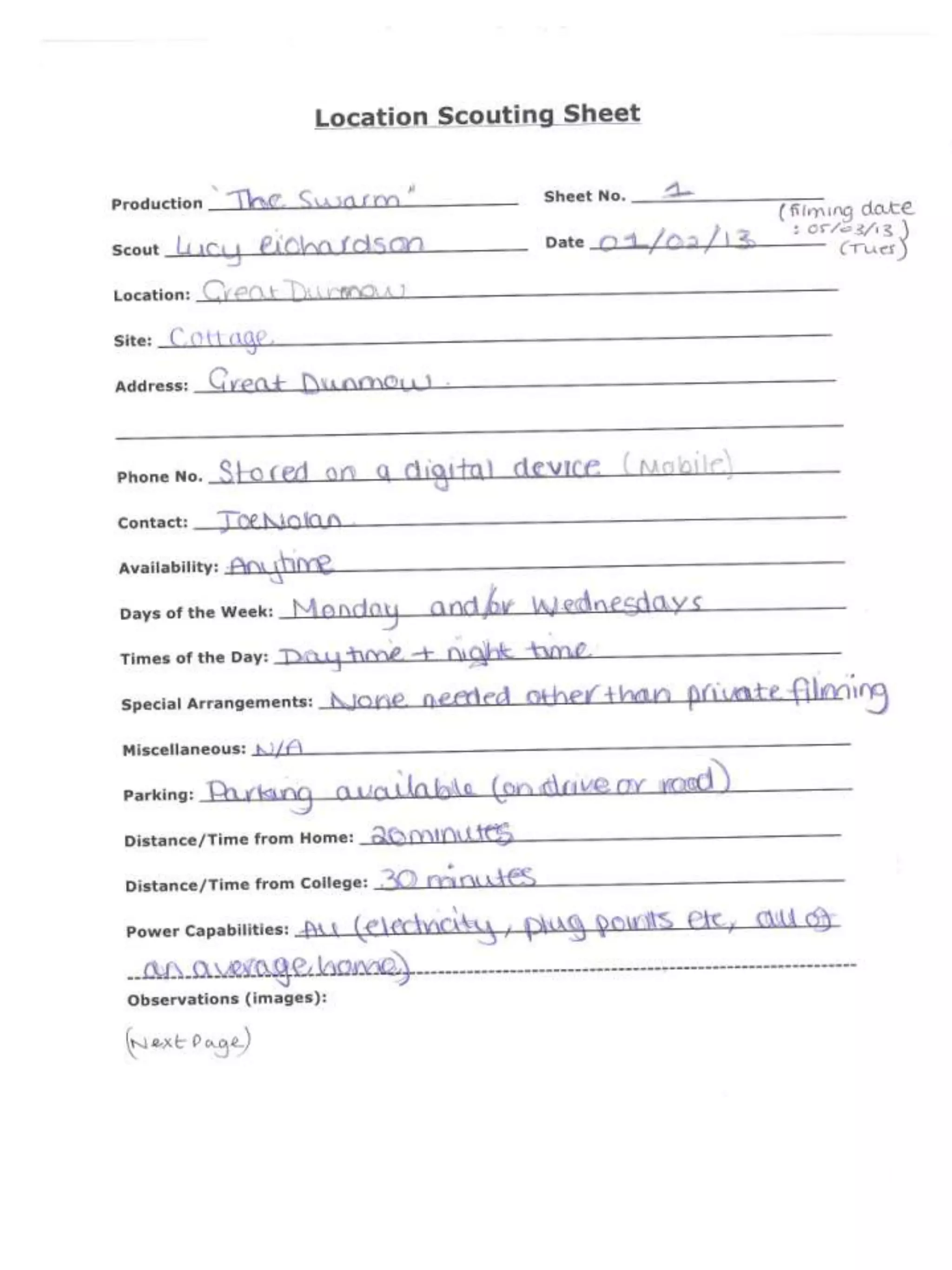 Location scouting sheet pp | PPTX