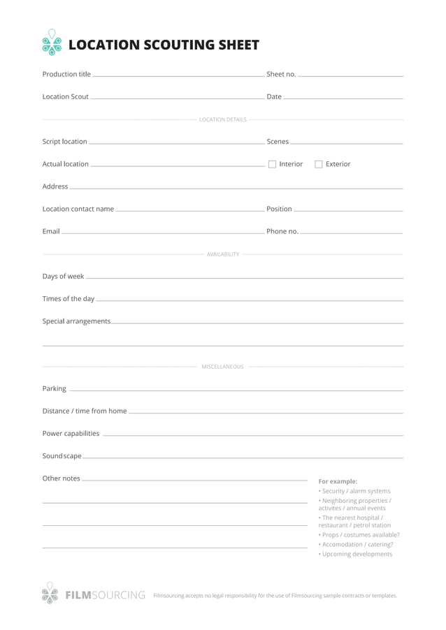 Location scouting template (recce) complete 2 | PDF | Video Production ...