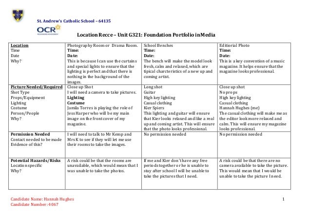 Locations recce template