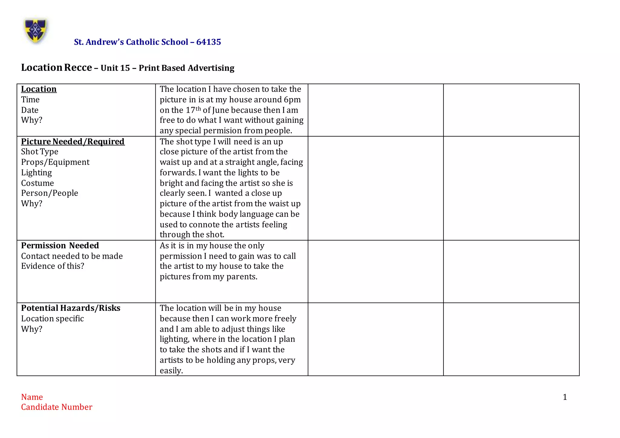 Locations recce template | DOCX