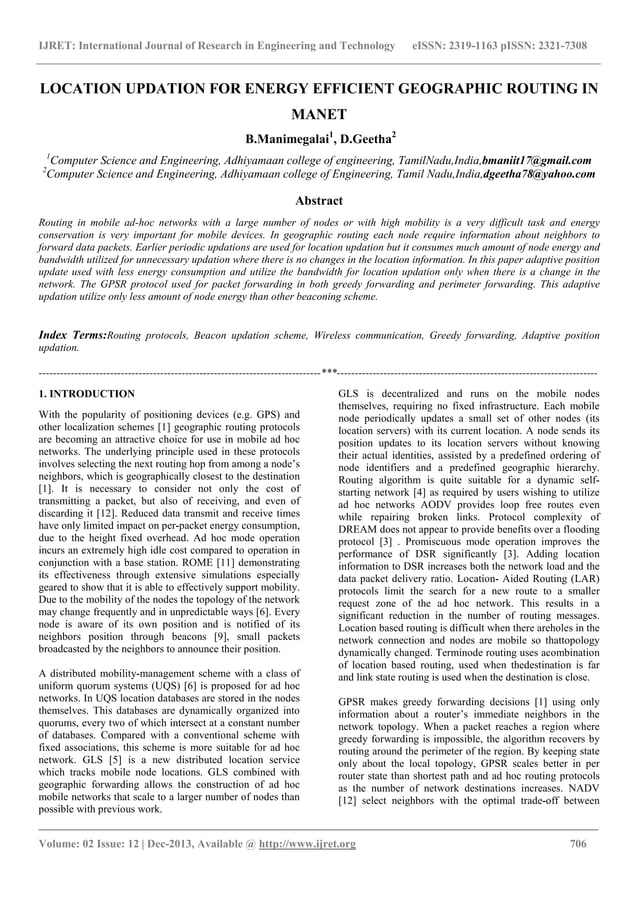 Location updation for energy efficient geographic routing in | PDF