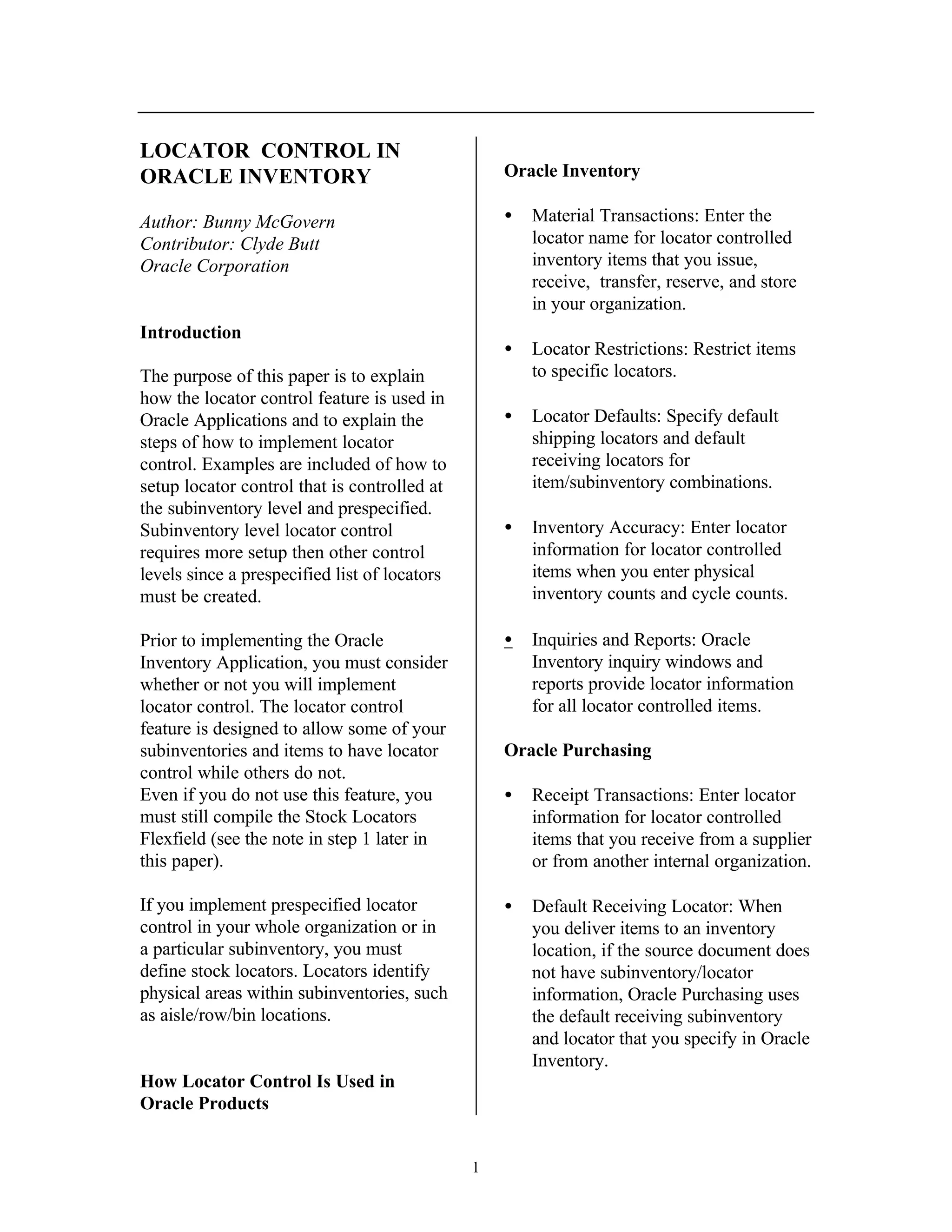 Locator control in oracle inventory | PDF