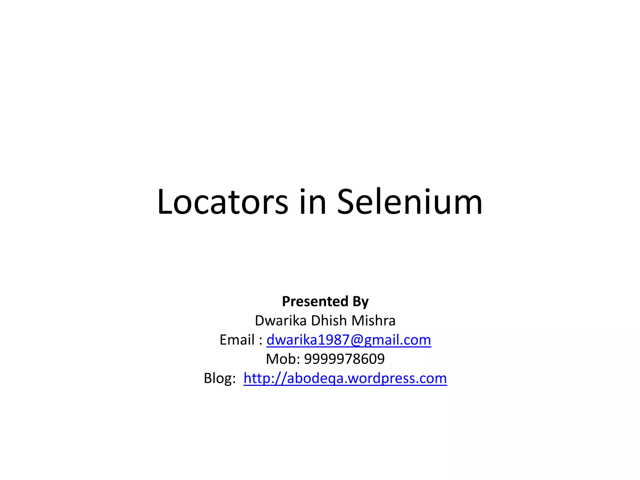Locators in selenium - BNT 09 | PPTX