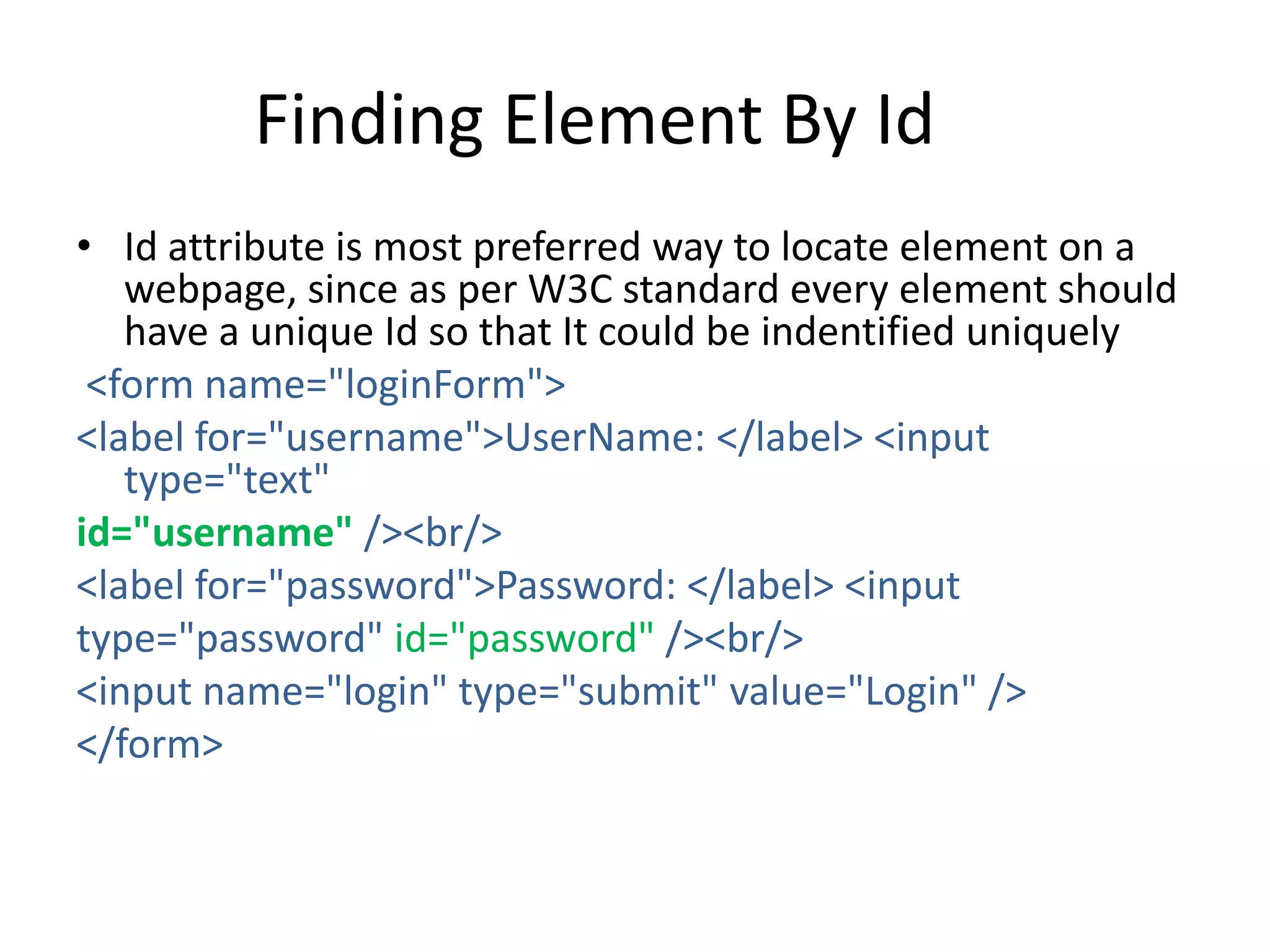 Locators in selenium - BNT 09 | PPTX