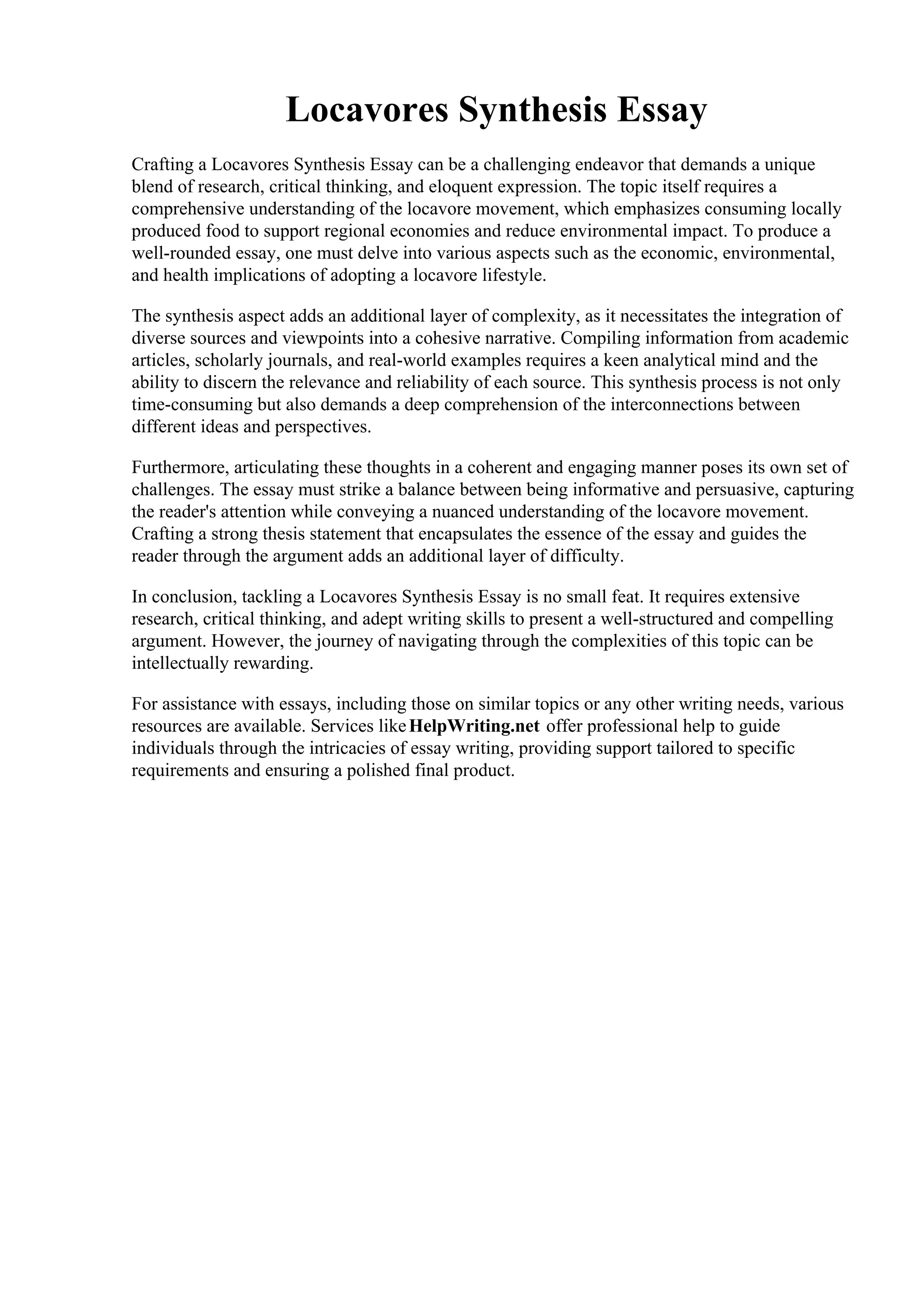 Locavores Synthesis Essay. Synthesis Essay - 6 Examples, Format, Pdf ...