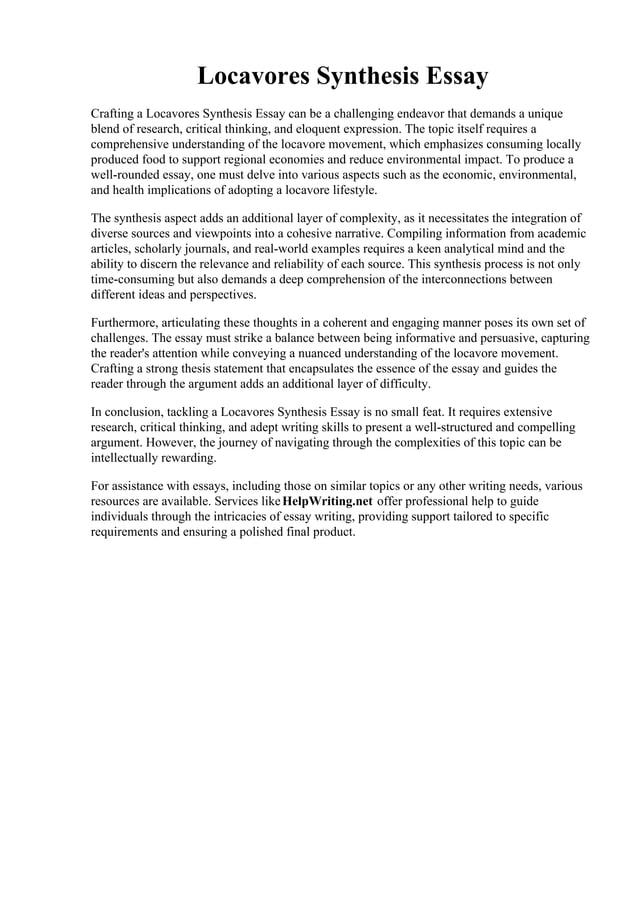 Locavores Synthesis Essay. Synthesis Essay - 6 Examples, Format, Pdf