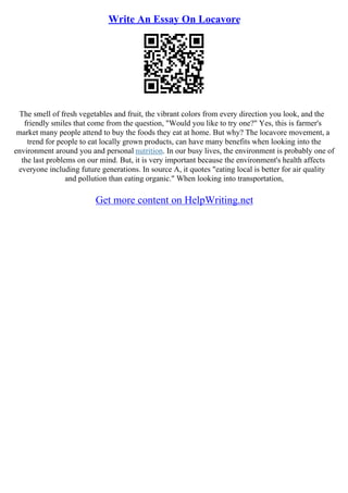 Locavore Synthesis Essay | PDF