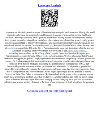 Locavore Synthesis Essay | PDF