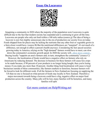 Locavore Synthesis Essay | PDF