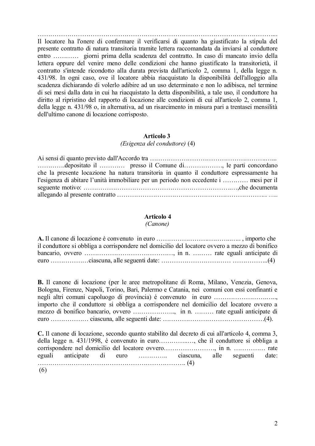 Locazione transitoria modello contratto