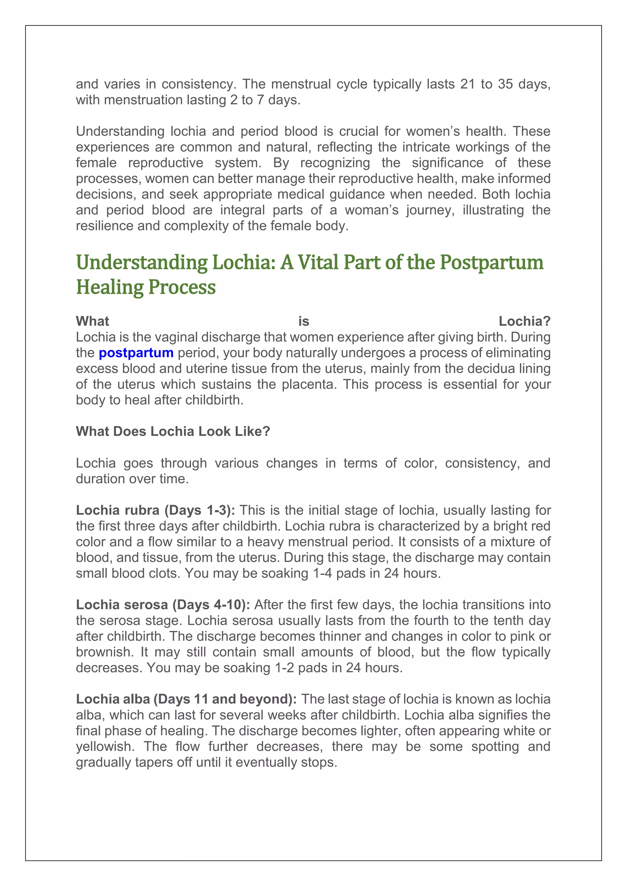 Lochia: Postpartum Bleeding – Time & Duration | DOCX