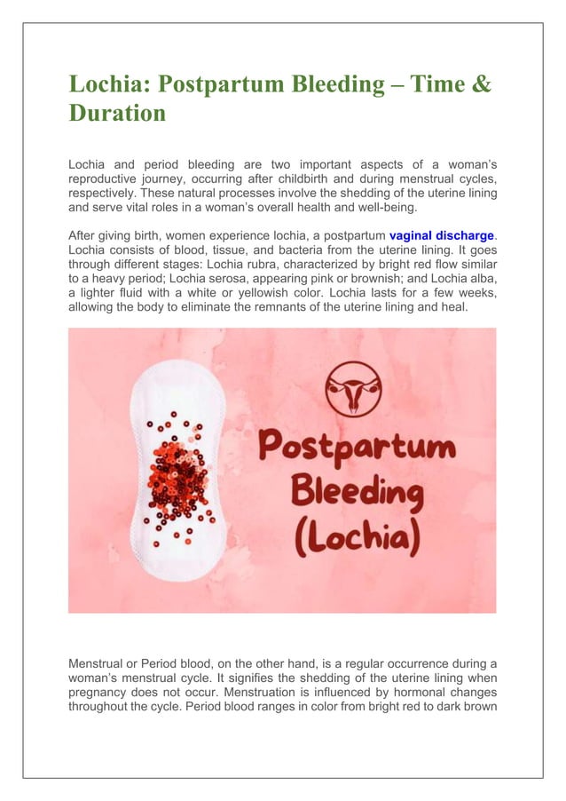 Lochia: Postpartum Bleeding – Time & Duration | PDF