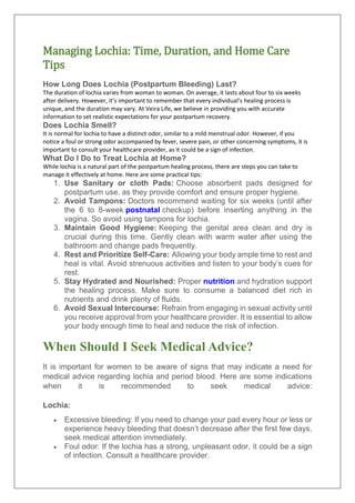 Lochia: Postpartum Bleeding – Time & Duration | DOCX