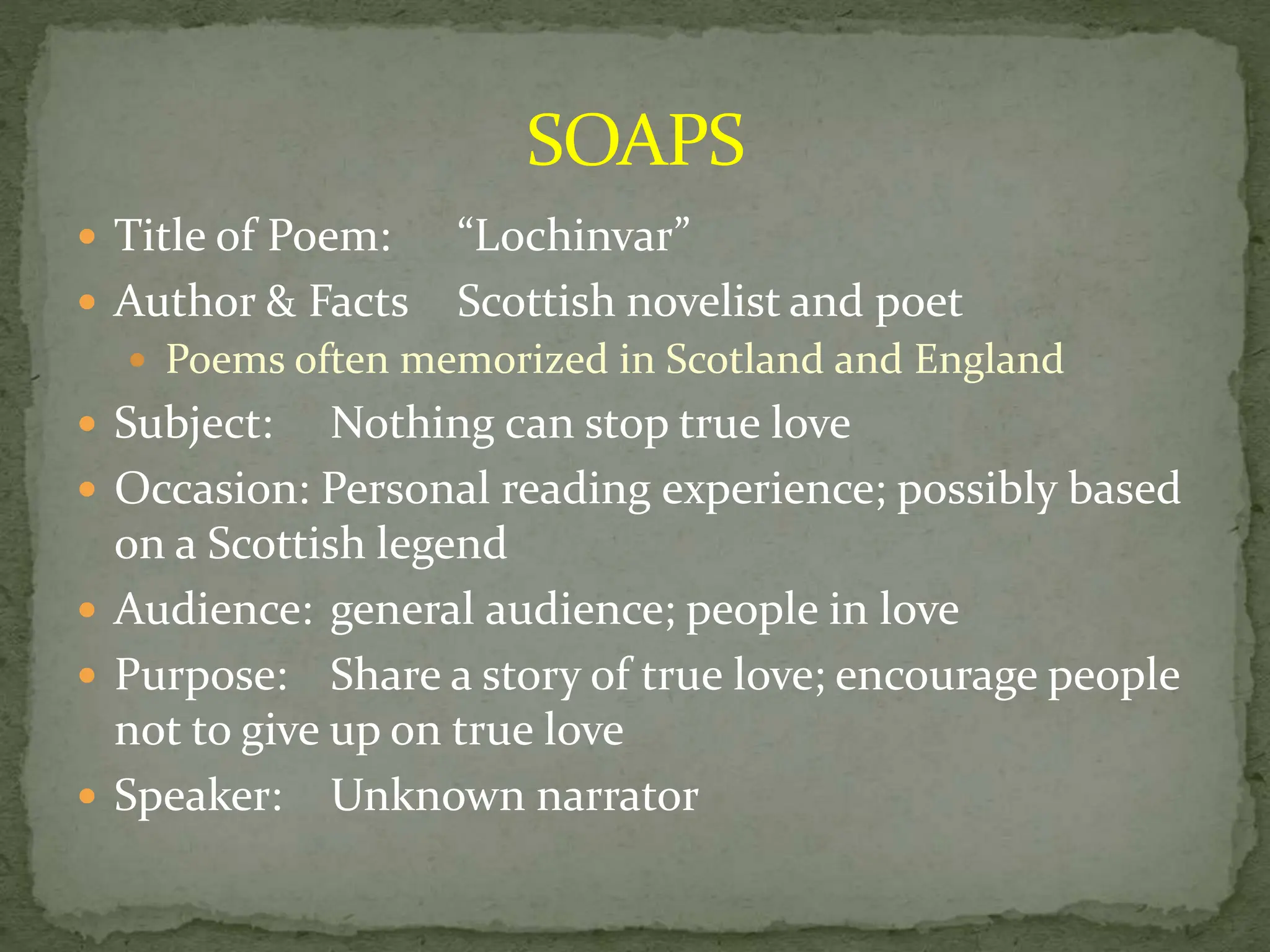 Lochinvar: A Scottish Ballad by Walter Scott | PPTX