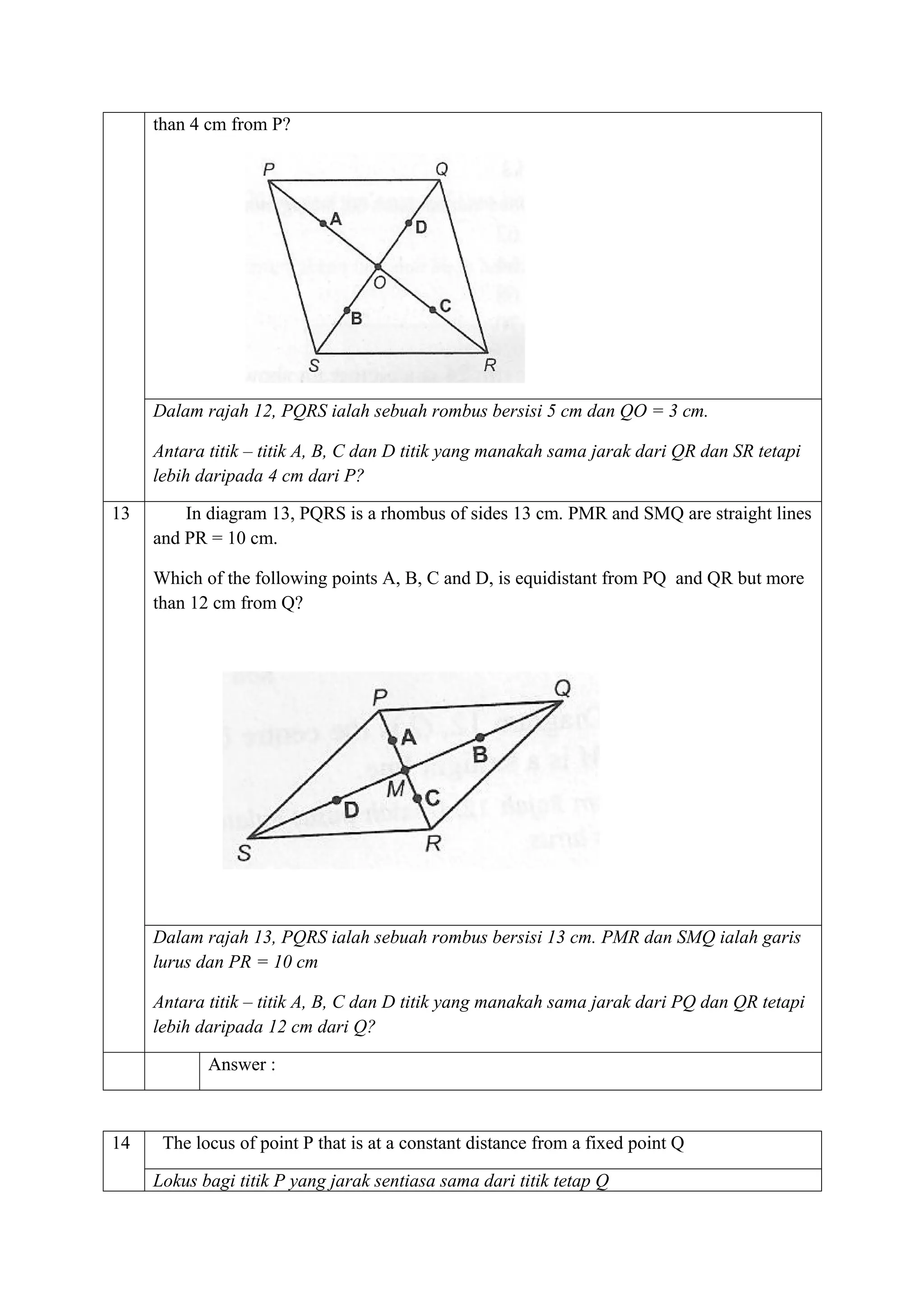 Loci in two dimensions pmr paper 1 | PDF