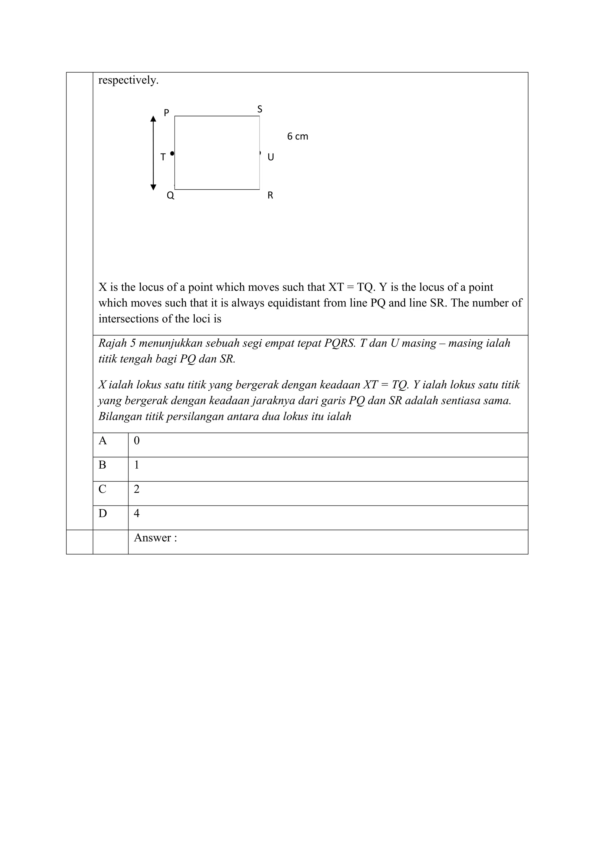 Loci in two dimensions pmr paper 1 | PDF