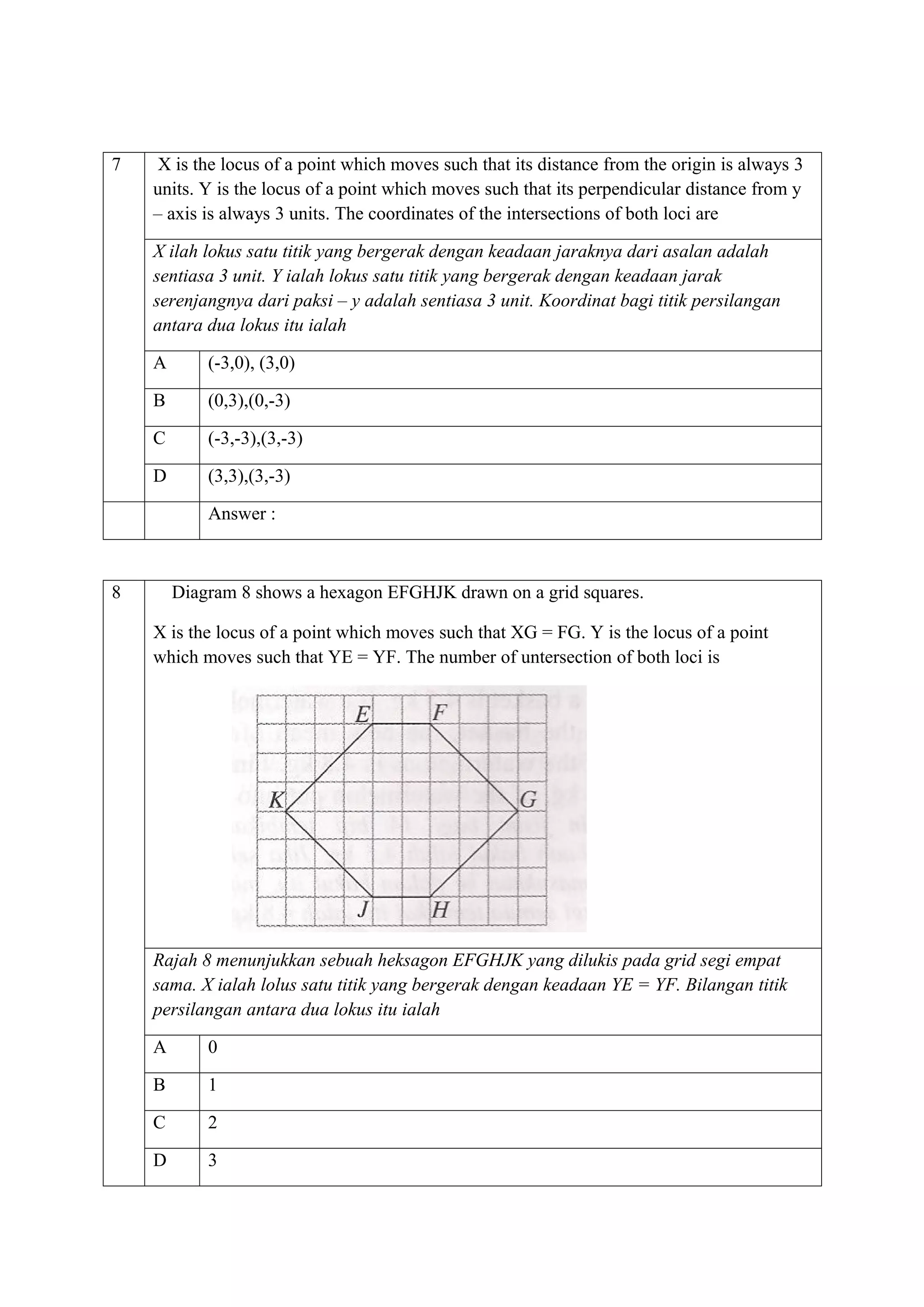Loci in two dimensions pmr paper 1 | PDF