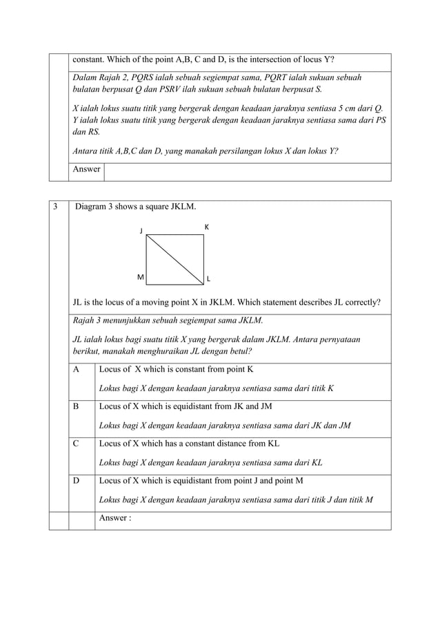 Loci in two dimensions pmr paper 1 | PDF