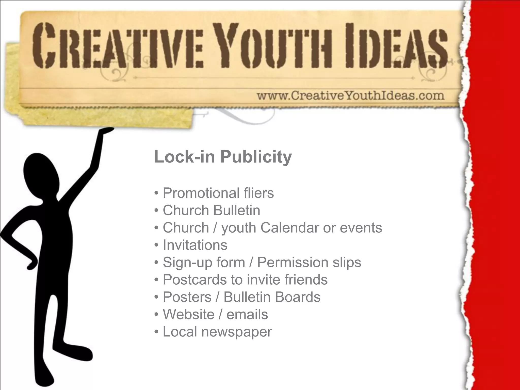 Youth Ministry Ideas - Lock in checklist | PDF