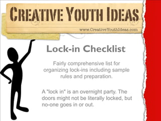 Youth Ministry Ideas - Lock in checklist | PDF