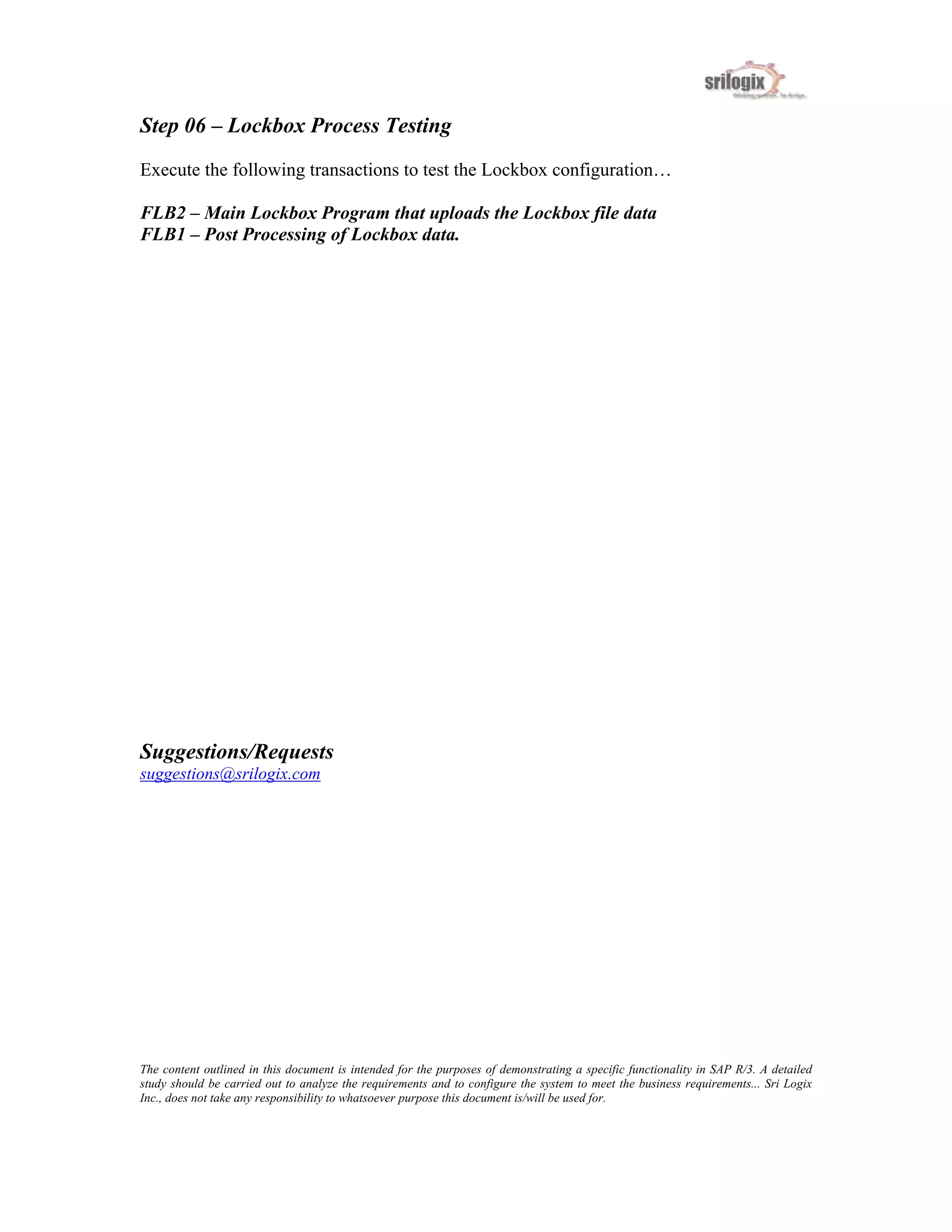 Lockbox process-configuration | PDF