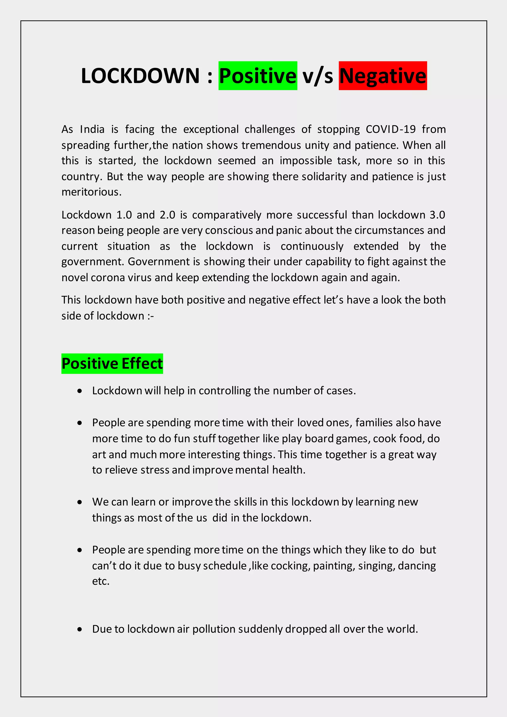 Lockdown negative and positive points | DOCX