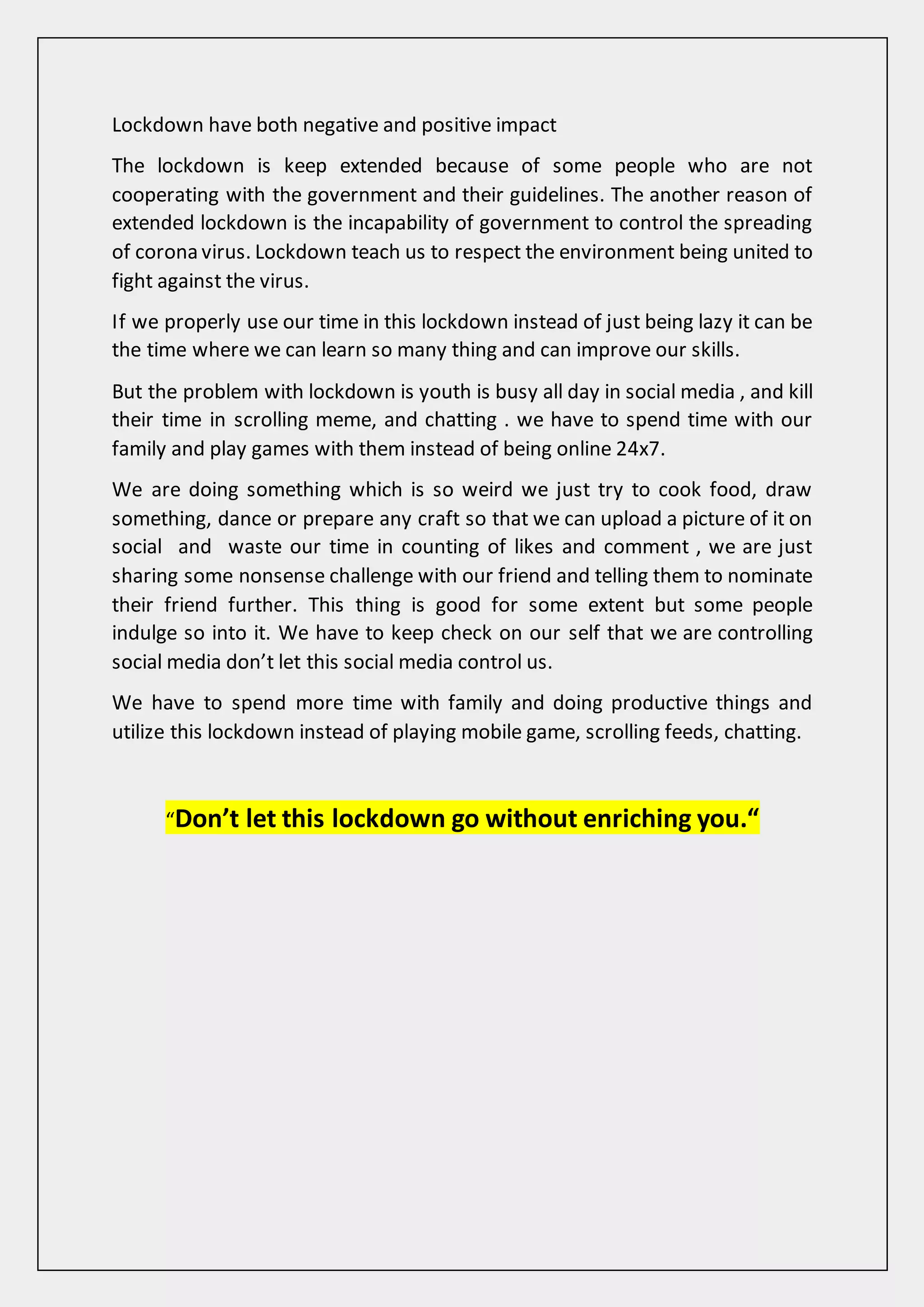 Lockdown negative and positive points | DOCX