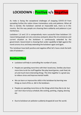 Lockdown negative and positive points | DOCX | Infectious Diseases ...